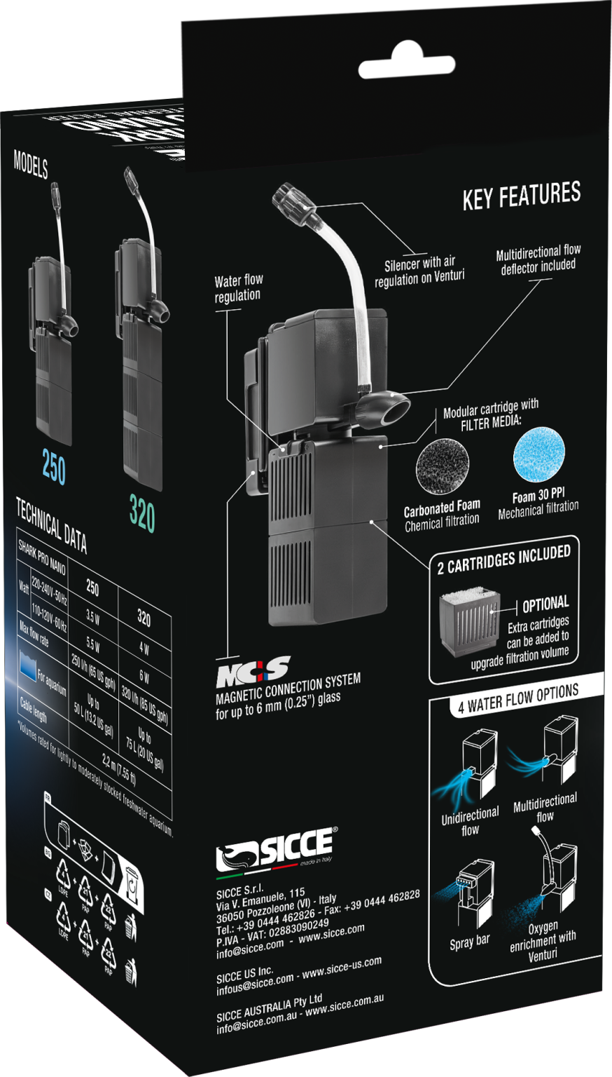 SHARK Pro Nano 250 Internal Filter - Sevenports Nano Aquariums
